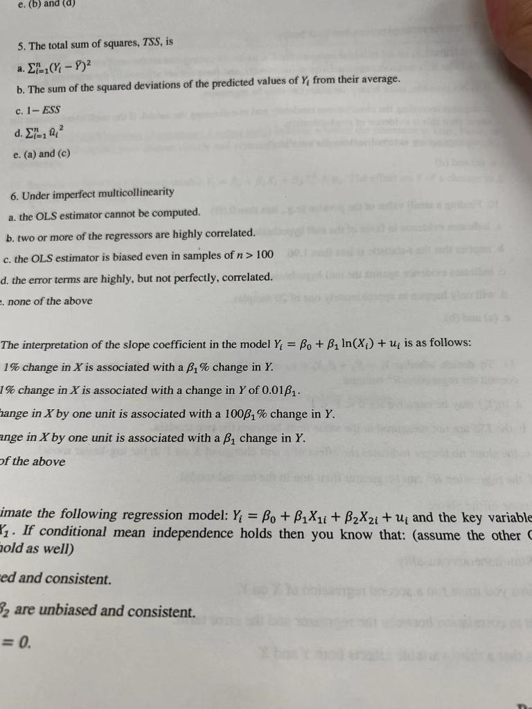 Solved e. (b) and (d) 5. The total sum of squares, TSS, is | Chegg.com
