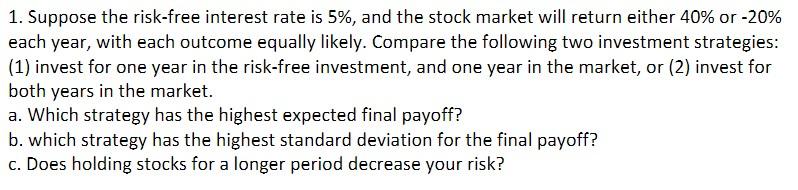 Solved 1. Suppose the risk-free interest rate is 5%, and the | Chegg.com