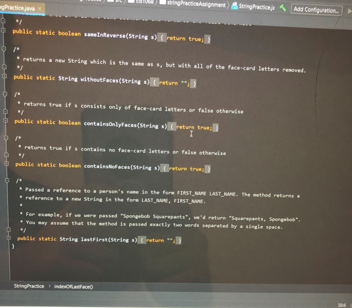 Solved kage cis1968.stringPracticeAssignment; blic class | Chegg.com