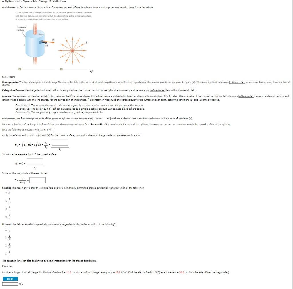Find the electric field a distance r from a line of | Chegg.com