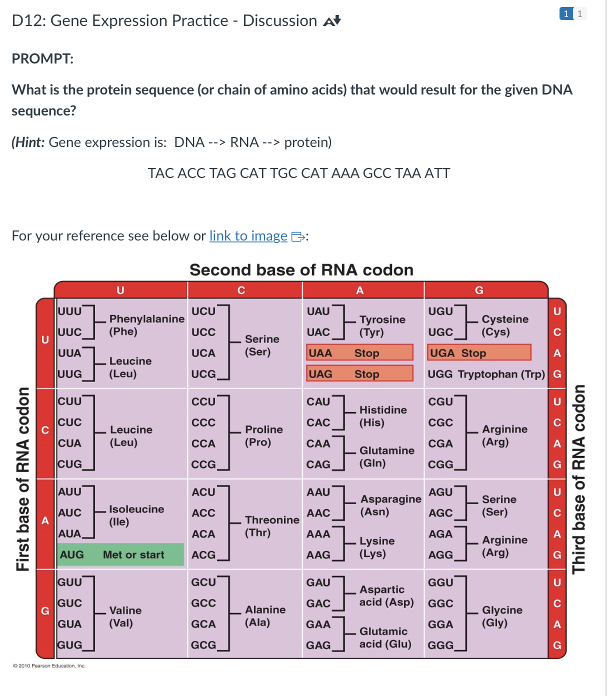 Solved D12: Gene Expression Practice - Discussion At 11 | Chegg.com