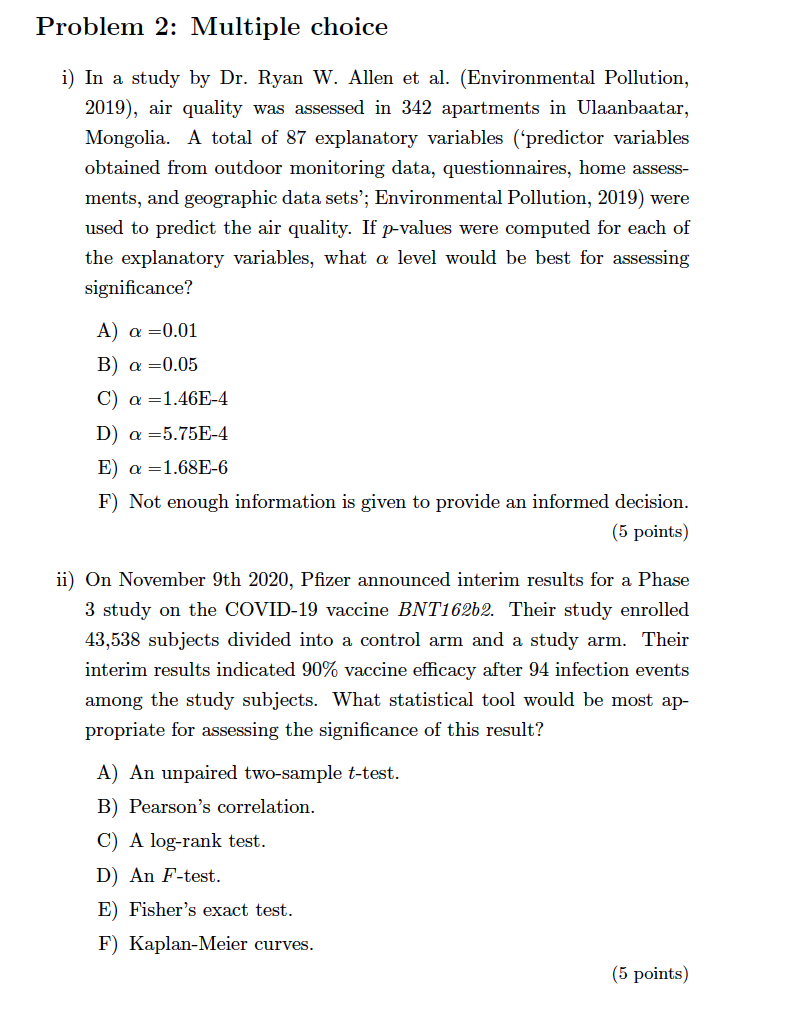 Problem 2: Multiple choice i) In a study by Dr. Ryan | Chegg.com