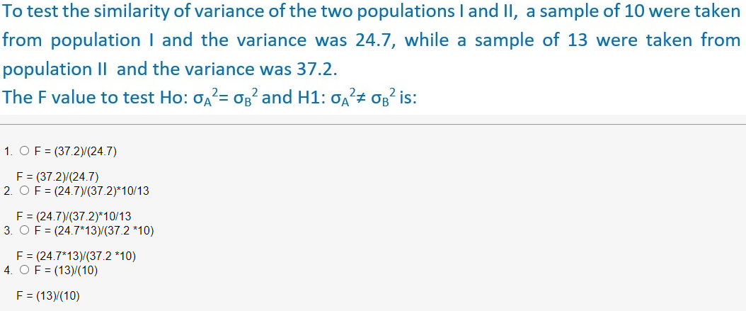 Solved To test the similarity of variance of the two | Chegg.com