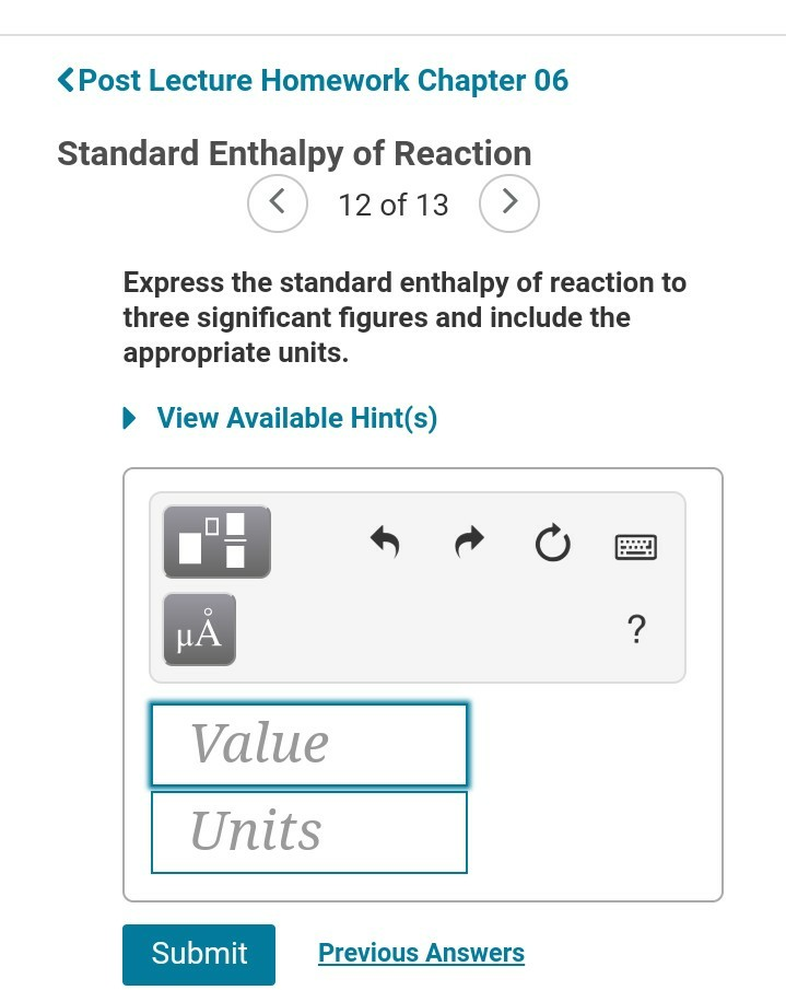 Solved ost Lecture Homework Chapter 06 Standard Enthalpy of | Chegg.com