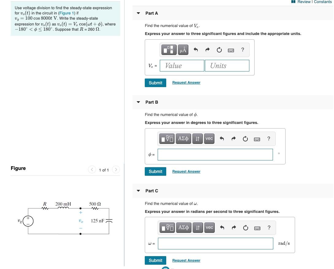 Solved 1 Review | Constants Part A Use voltage division to | Chegg.com