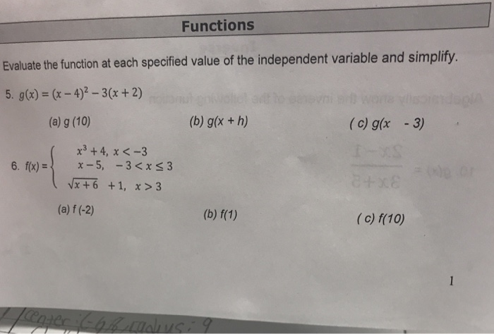 Solved Functions Evaluate the function at each specified | Chegg.com