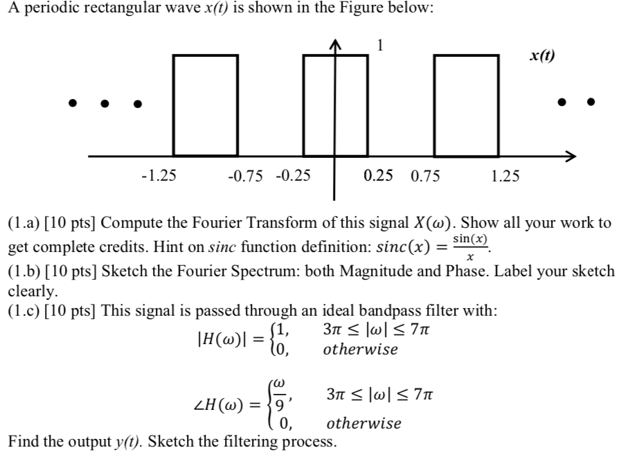Solved A periodic rectangular wave x(t) is shown in the | Chegg.com