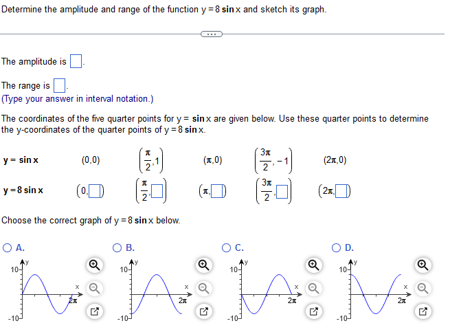 Solved Determine the amplitude and range of the function | Chegg.com