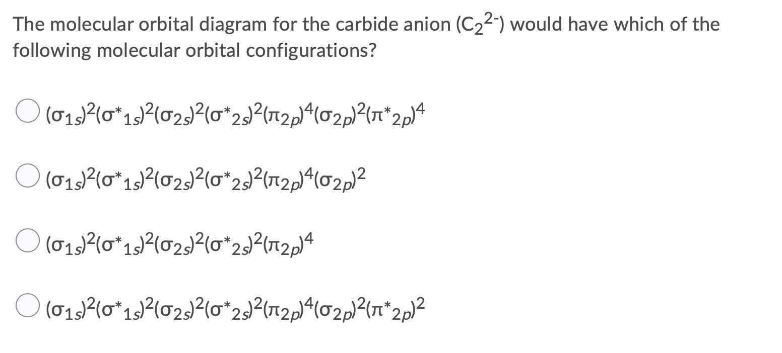 Solved The molecular orbital diagram for the carbide anion | Chegg.com