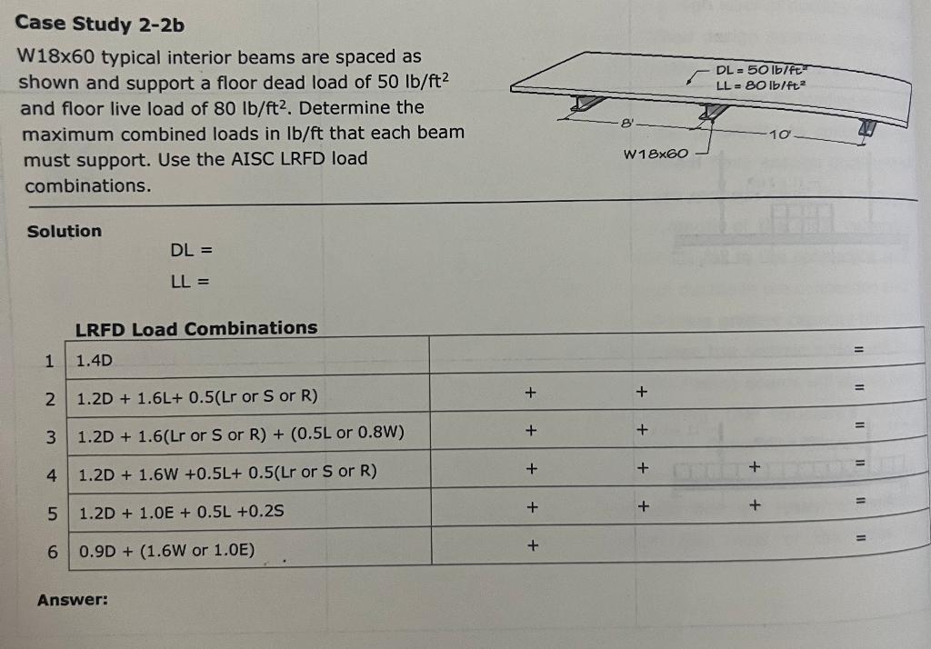 Solved Case Study 2-2b W18x60 typical interior beams are | Chegg.com