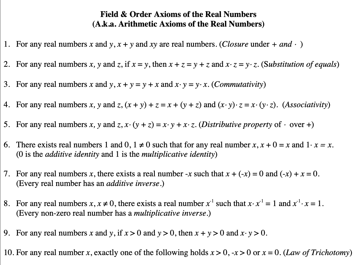Solved Field & Order Axioms of the Real Numbers (A.k.a. | Chegg.com
