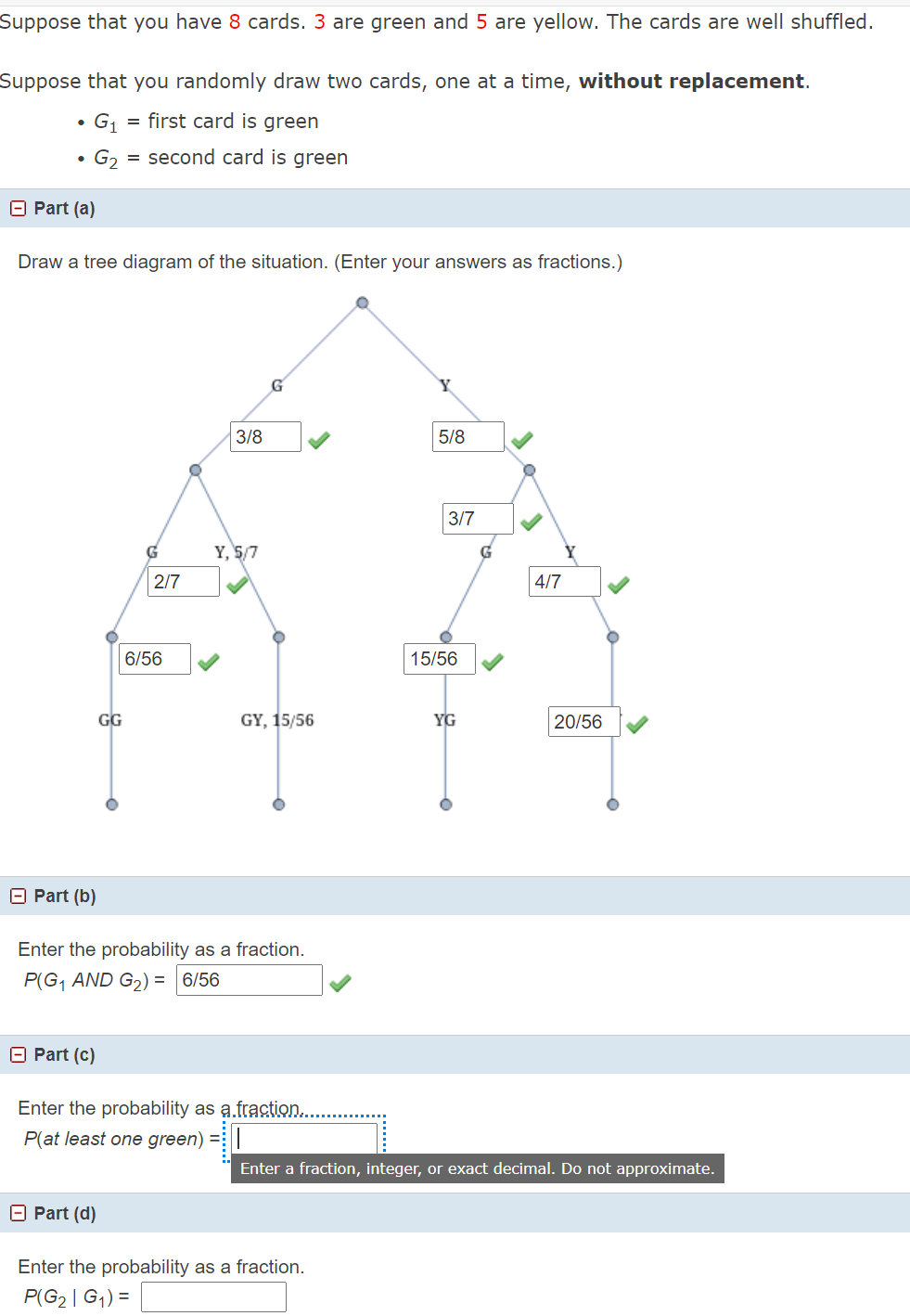 Solved Suppose that you have 8 cards. 3 are green and 5 are | Chegg.com