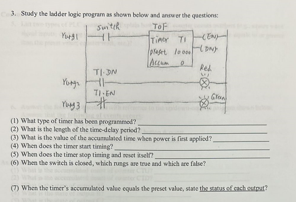 Solved 3. Study the ladder logic program as shown below and | Chegg.com
