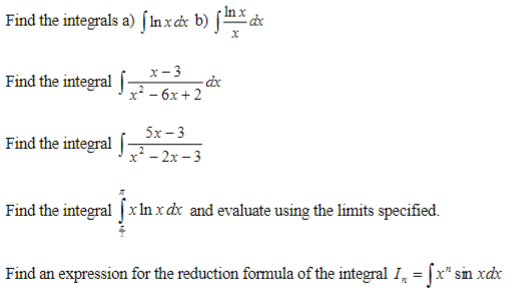 Solved Find the integrals a) ∫lnxdx b) ∫xlnxdx Find the | Chegg.com