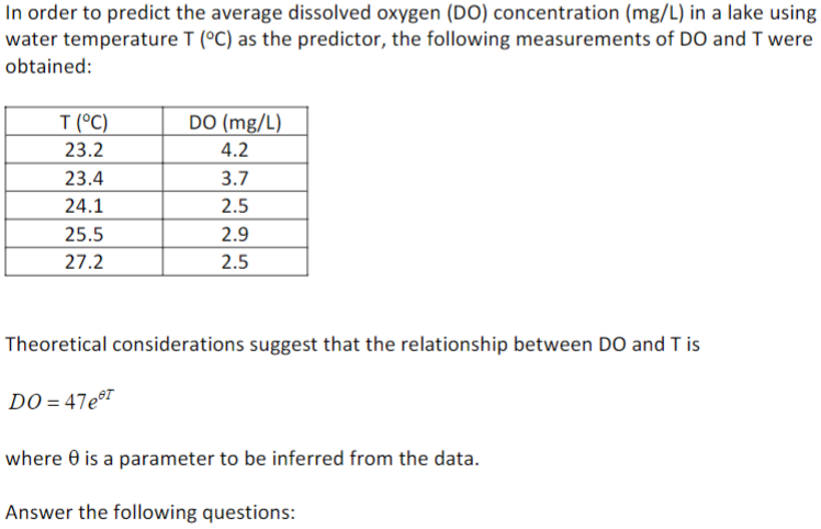Solved In order to predict the average dissolved oxygen (DO) | Chegg.com