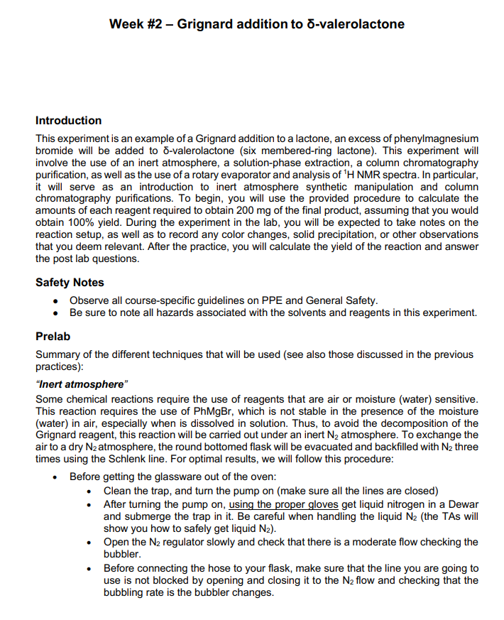 Solved Week #2 - Grignard addition to ठ-valerolactone | Chegg.com