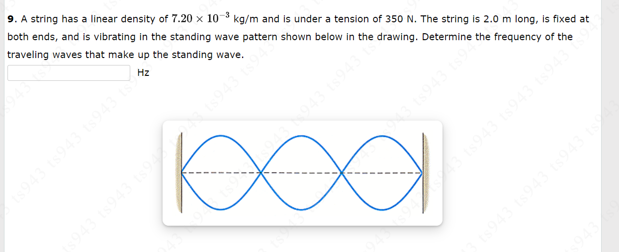 Solved 9. A string has a linear density of 7.20×10−3 kg/m | Chegg.com