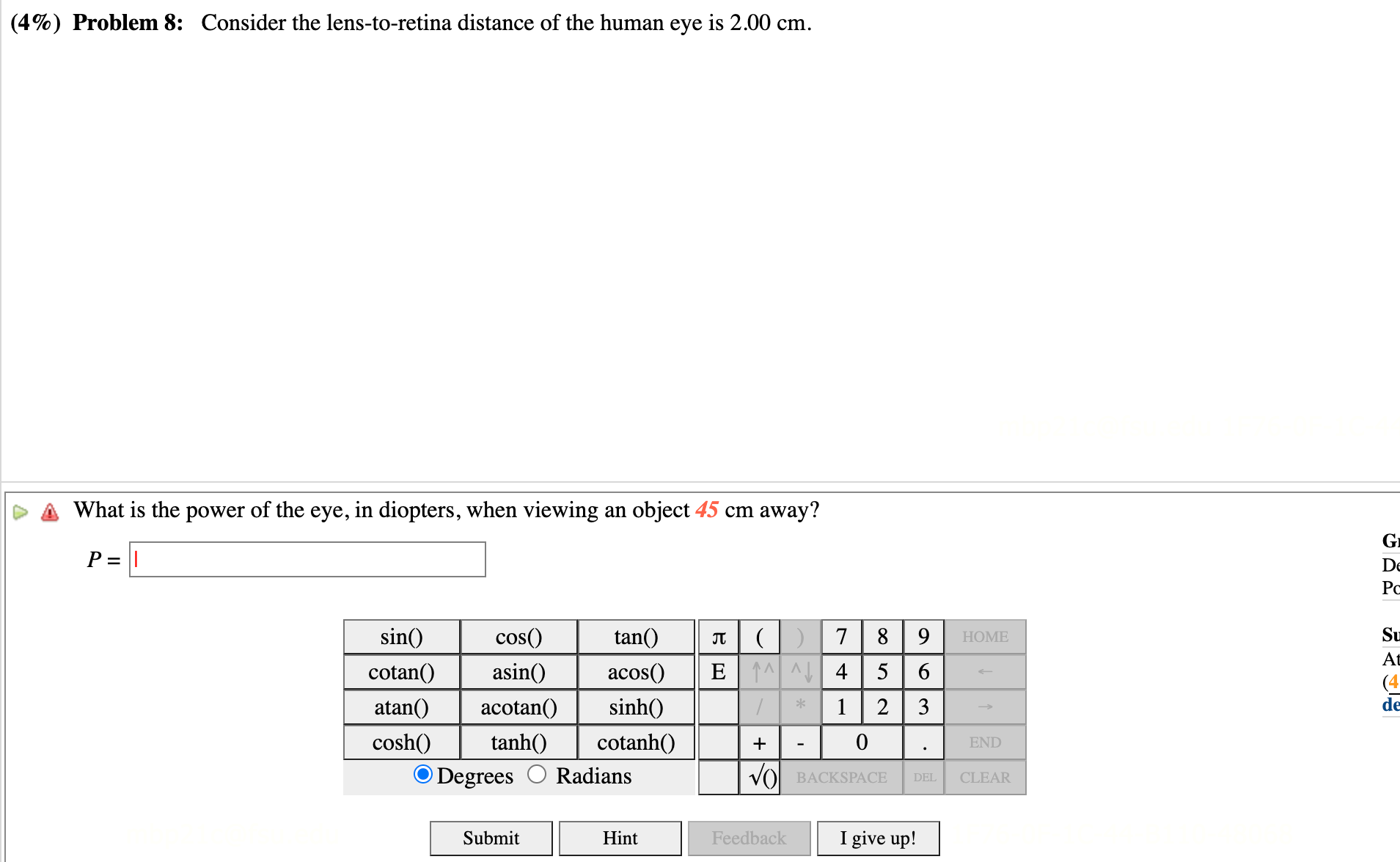 Solved (4\%) Problem 8: Consider the lens-to-retina distance | Chegg.com