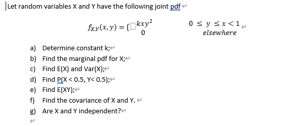 Solved Let random variables X and Y have the following joint | Chegg.com