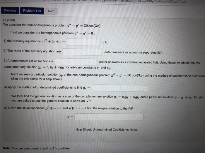 Solved PreviousProblem List Next (1 point) We consider the | Chegg.com