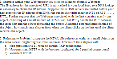 Solved 1. Suppose within your Web browser you click on a | Chegg.com