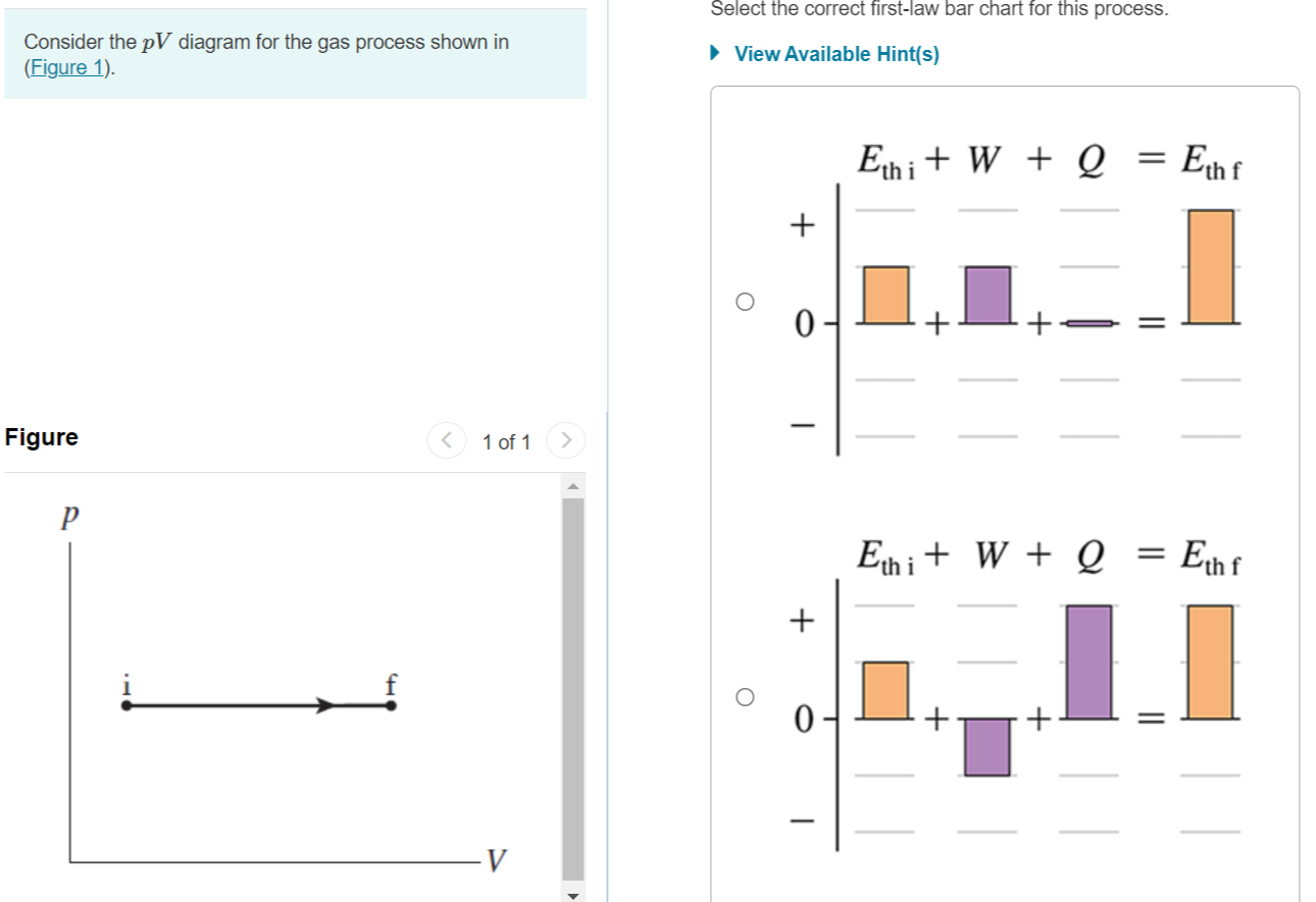 Solved Select the correct first-law bar chart for this | Chegg.com