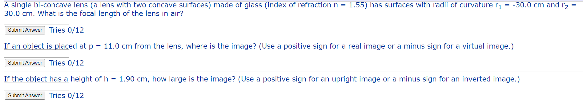 Solved A single bi-concave lens (a lens with two concave | Chegg.com