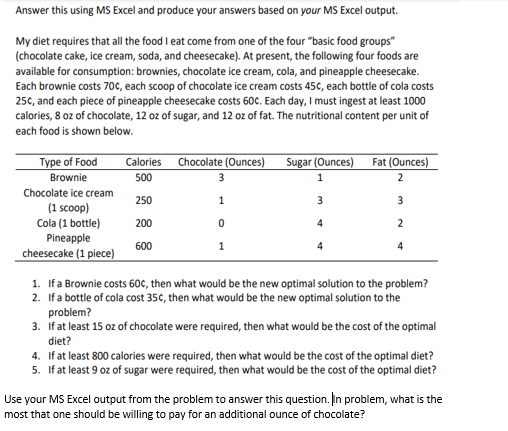 Answer This Using Ms Excel And Produce Your Answers 