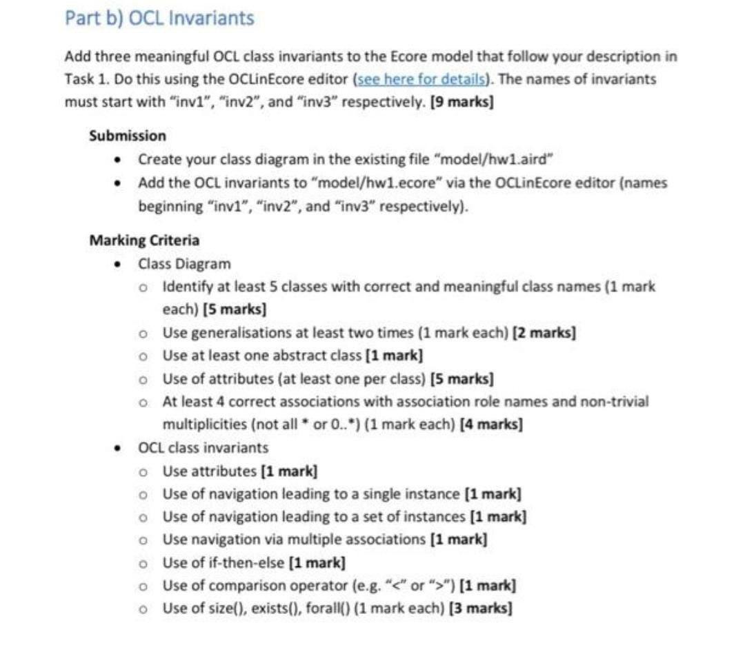 Solved Part B Ocl Invariants Add Three Meaningful Ocl Class 