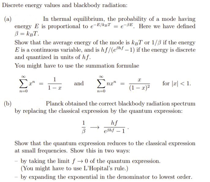 Solved Discrete energy values and blackbody radiation: (a) | Chegg.com