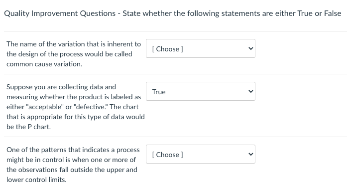 Solved Quality Improvement Questions - State whether the | Chegg.com
