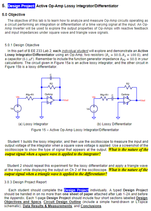 Solved 5. Active Op-Amp Lossy Integrator/Differentiator 5.0 | Chegg.com