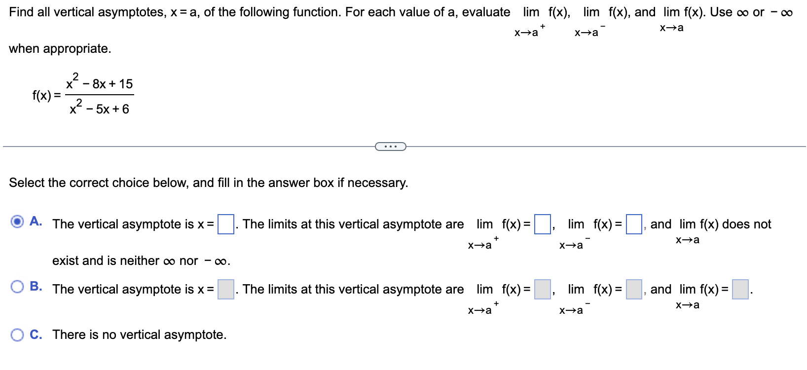 Solved Find all vertical asymptotes, x = a, of the following | Chegg.com