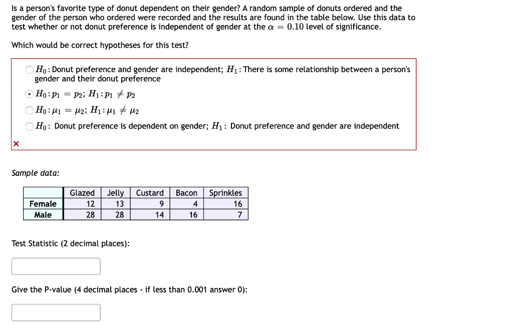 Solved Is a person's favorite type of donut dependent on | Chegg.com
