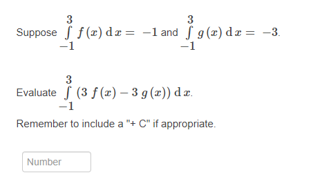 Solved Suppose ∫−13f(x)dx=−1 and ∫−13g(x)dx=−3. Evaluate | Chegg.com