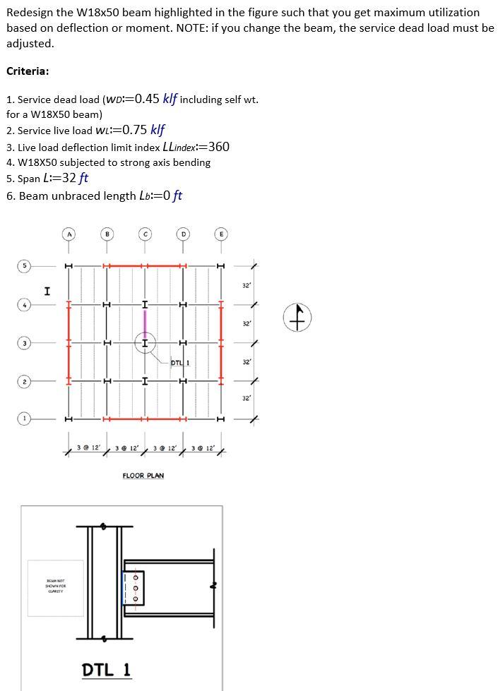 Solved Redesign the W18x50 beam highlighted in the figure | Chegg.com