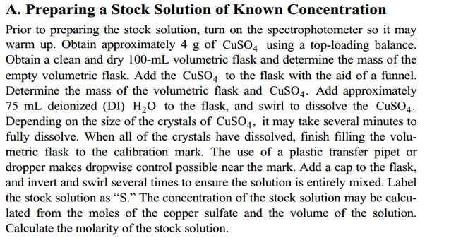 Solved A. Preparing a Stock Solution of Known Concentration | Chegg.com