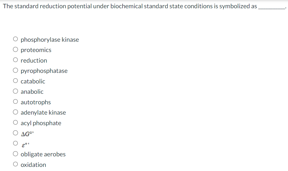 Solved The standard reduction potential under biochemical | Chegg.com