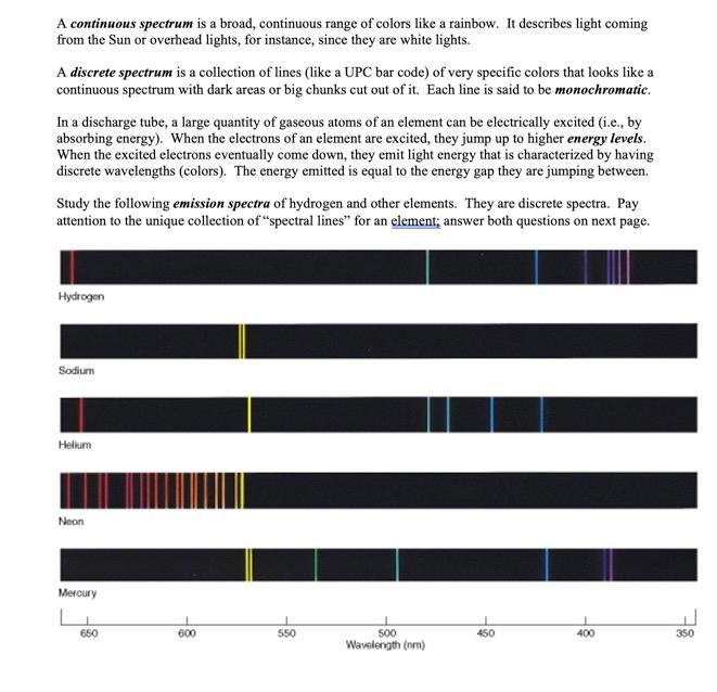 Solved A continuous spectrum is a broad, continuous range of | Chegg.com
