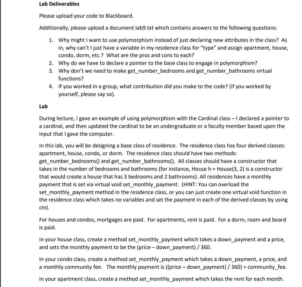 Lab Deliverables Please upload your code to | Chegg.com