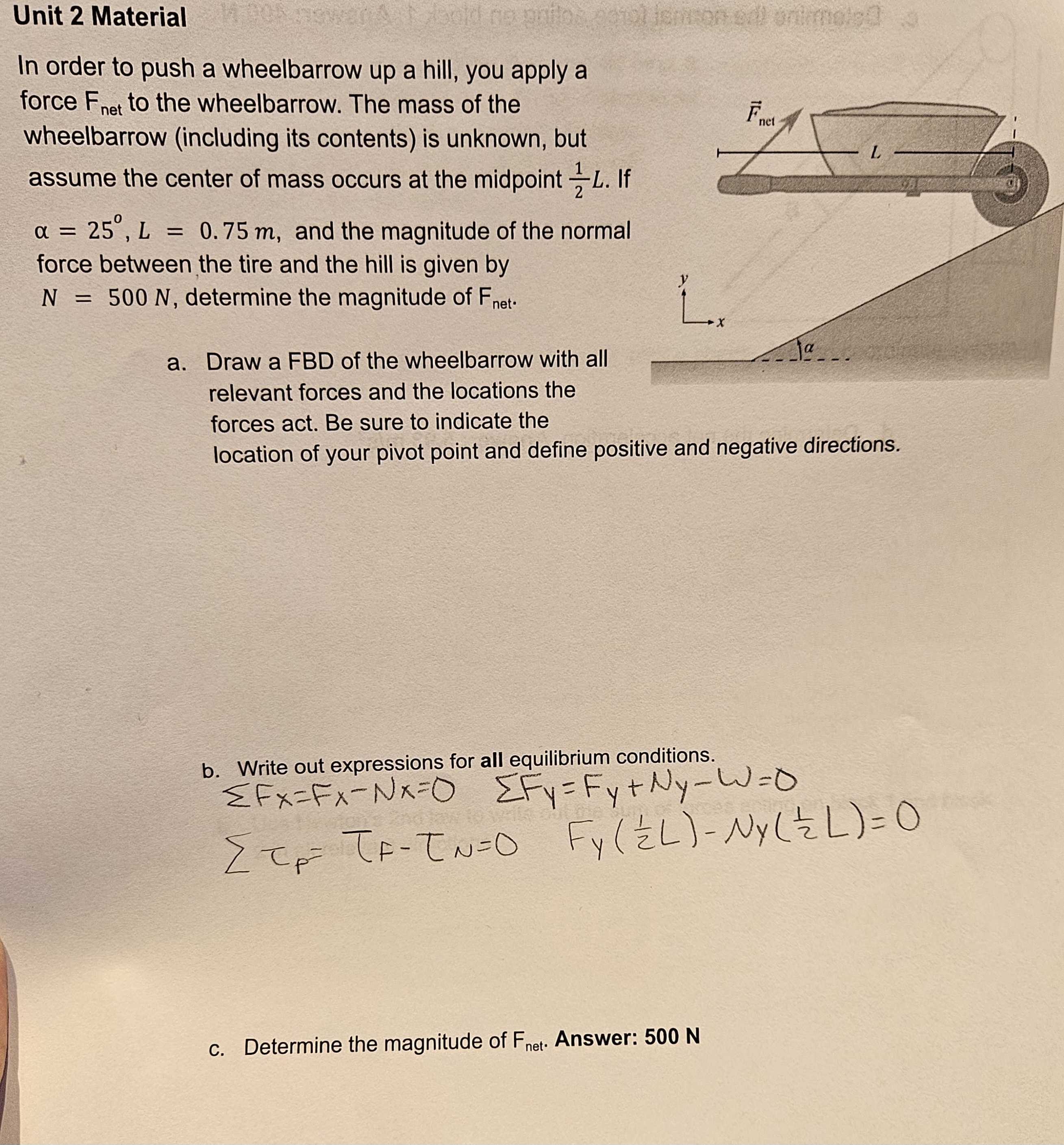 Solved Unit 2 ﻿MaterialIn order to push a wheelbarrow up a | Chegg.com