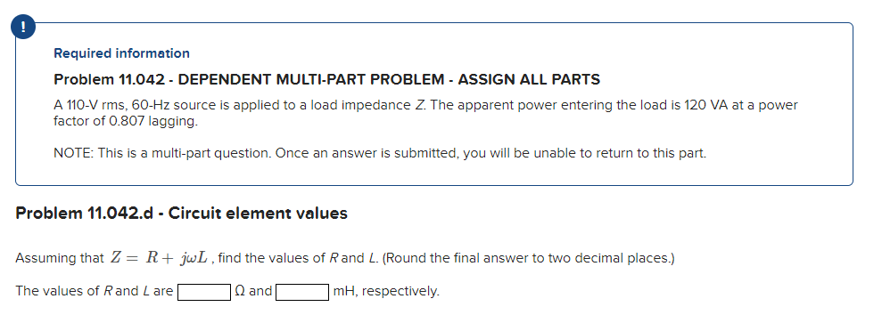 Solved ! Required information Problem 11.042 - DEPENDENT | Chegg.com