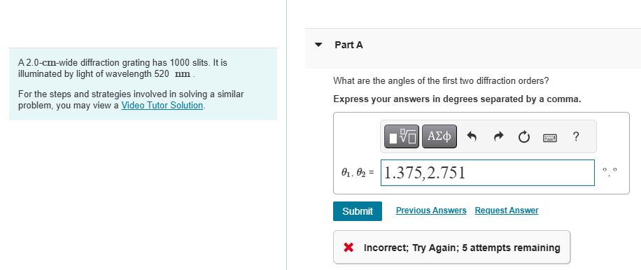 Solved A 2 0 Cm Wide Diffraction Grating Has 1000 ﻿slits