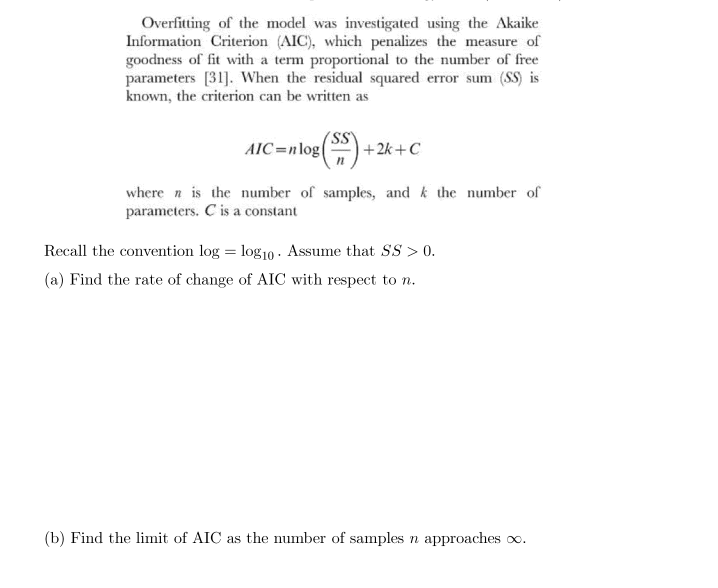 Solved Overfitting of the model was investigated using the | Chegg.com