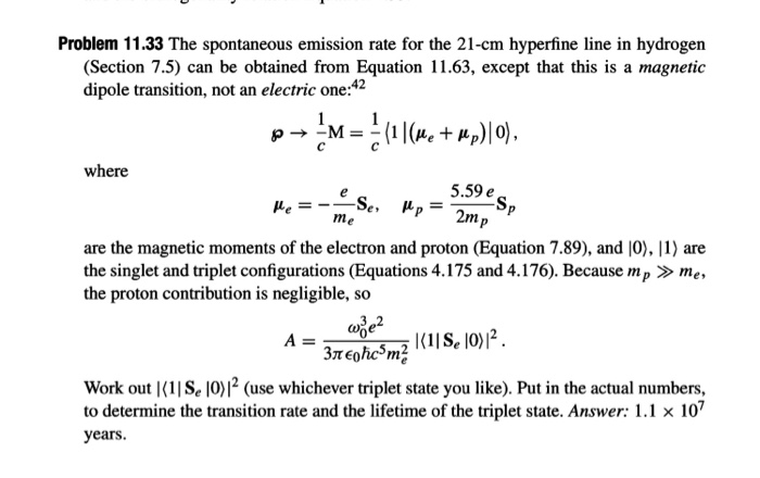 Problem 11.33 The spontaneous emission rate for the | Chegg.com