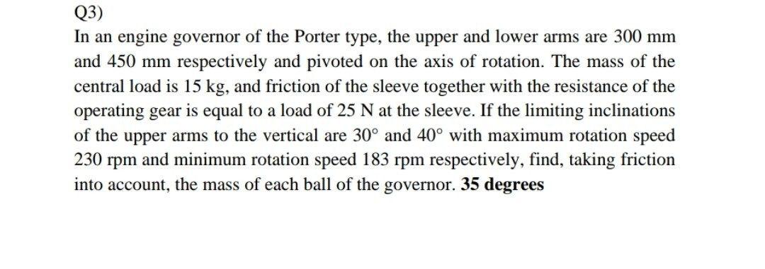 Solved Q3) In an engine governor of the Porter type, the | Chegg.com