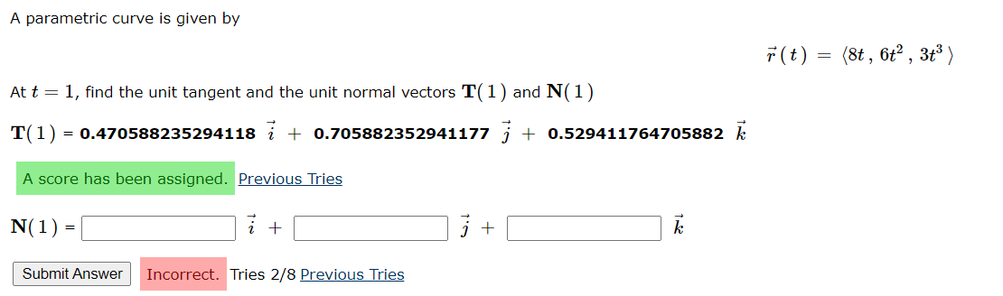 Solved A parametric curve is given by r(t)= 8t,6t2,3t3 At | Chegg.com