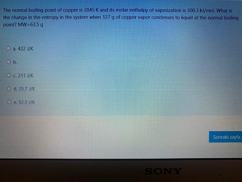 Solved The normal boiling point of copper is 2845 K and its | Chegg.com