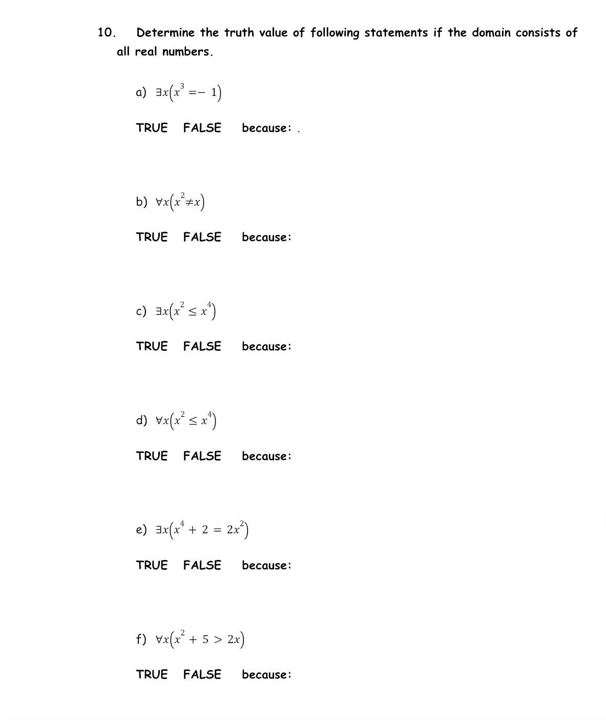 Solved 10. Determine the truth value of following statements | Chegg.com