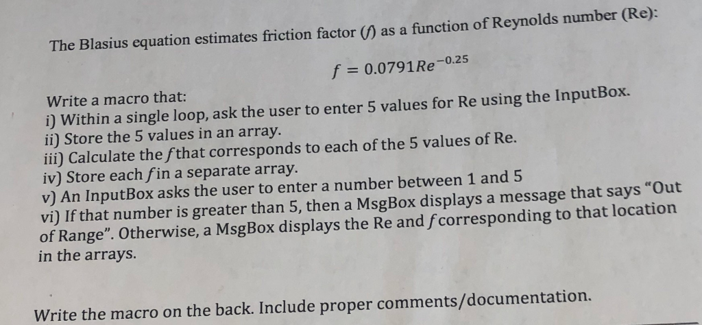 The Blasius equation estimates friction factor (as a | Chegg.com